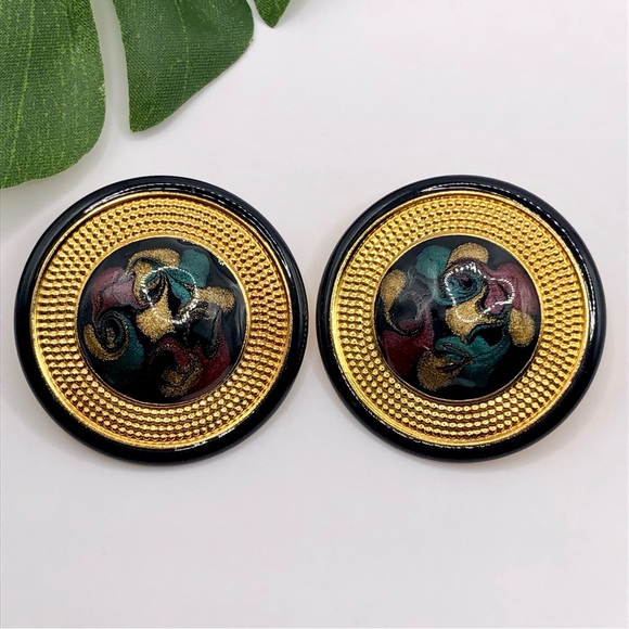 Vintage | Jewelry | Vintage Round Medallion Shimmer Enamel Swirl Gold ...